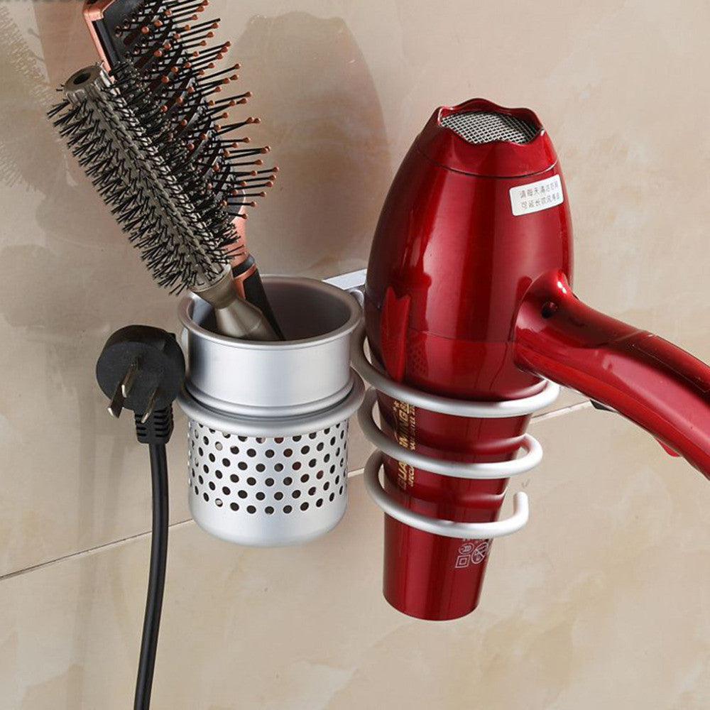 Wall Mounted Hair Dryer Drier Comb Holder Rack Stand Set Storage Organ