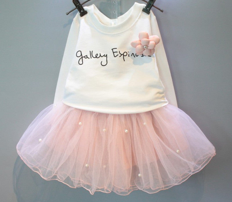 Girls Dresses lovely girls white tee shirt and pink dress with rhinest