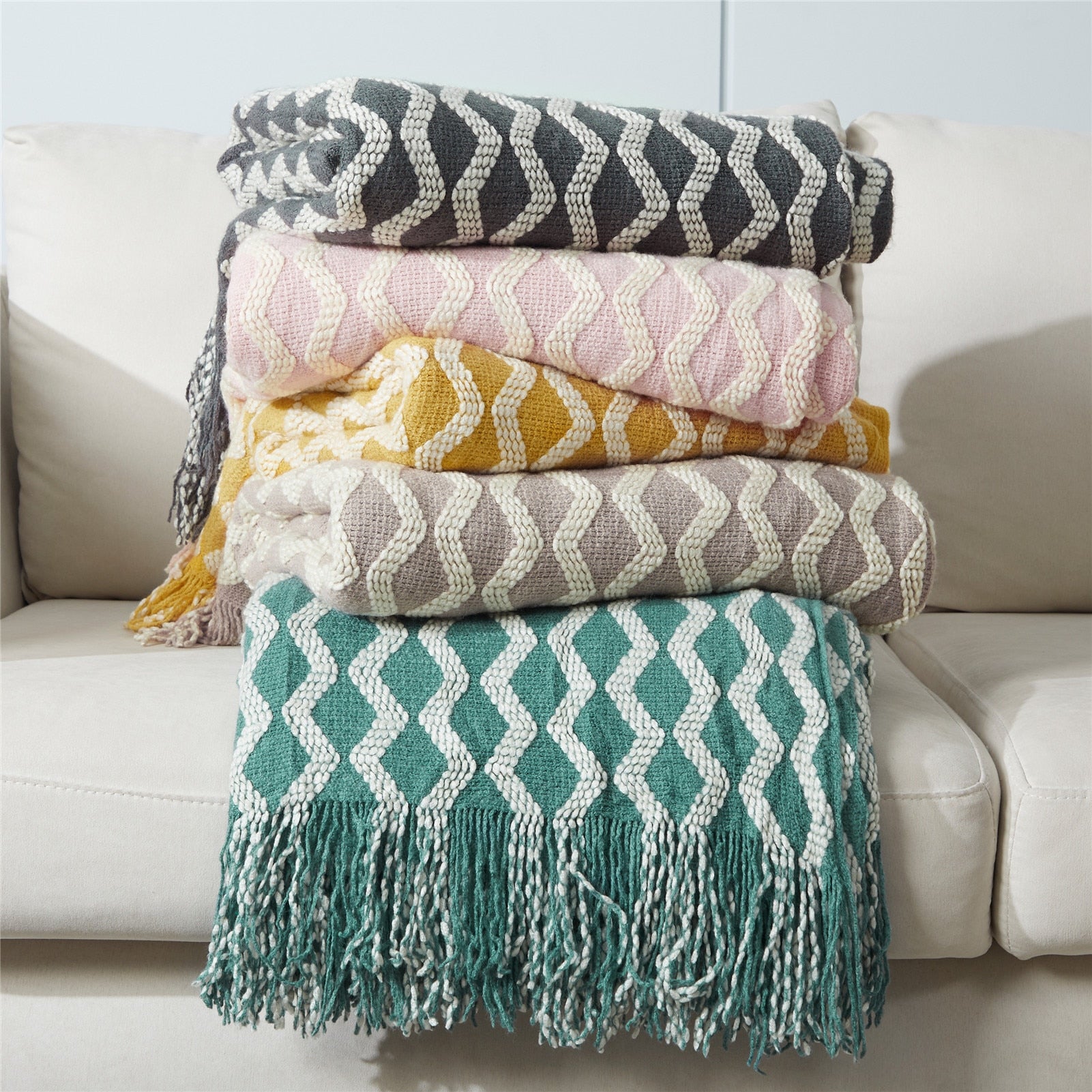 Pink Knitted Blanket Sofa Bed Home Decorative Bed Thread Blankets Sofa