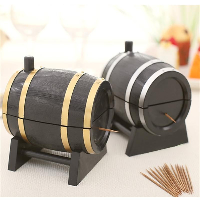 Wine Barrel Plastic Automatic Toothpick Box Container Dispenser Holder