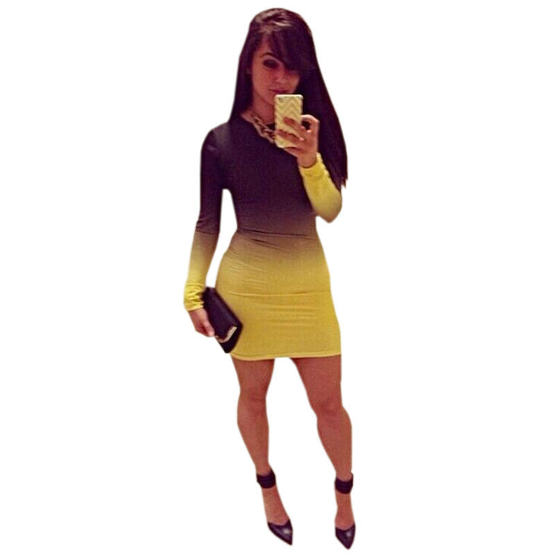 Gradient Print Dress Long Sleeve